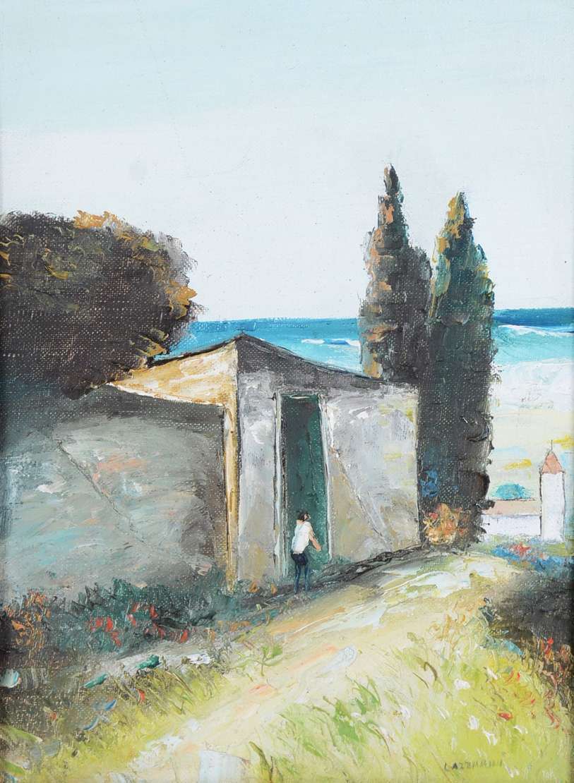 Domenico Lazzarini (1920-1987), Casario com mar... - Galeria Alphaville