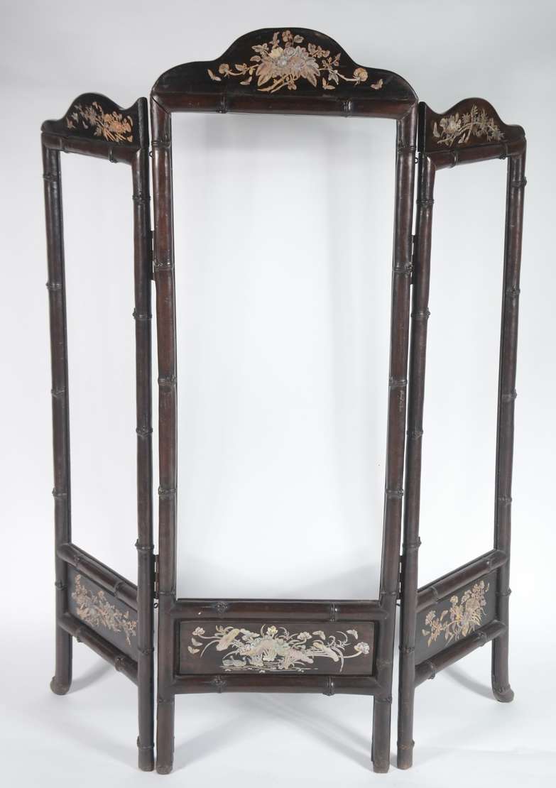 Armação de biombo oriental de madeira com 3 fol... - Galeria Alphaville