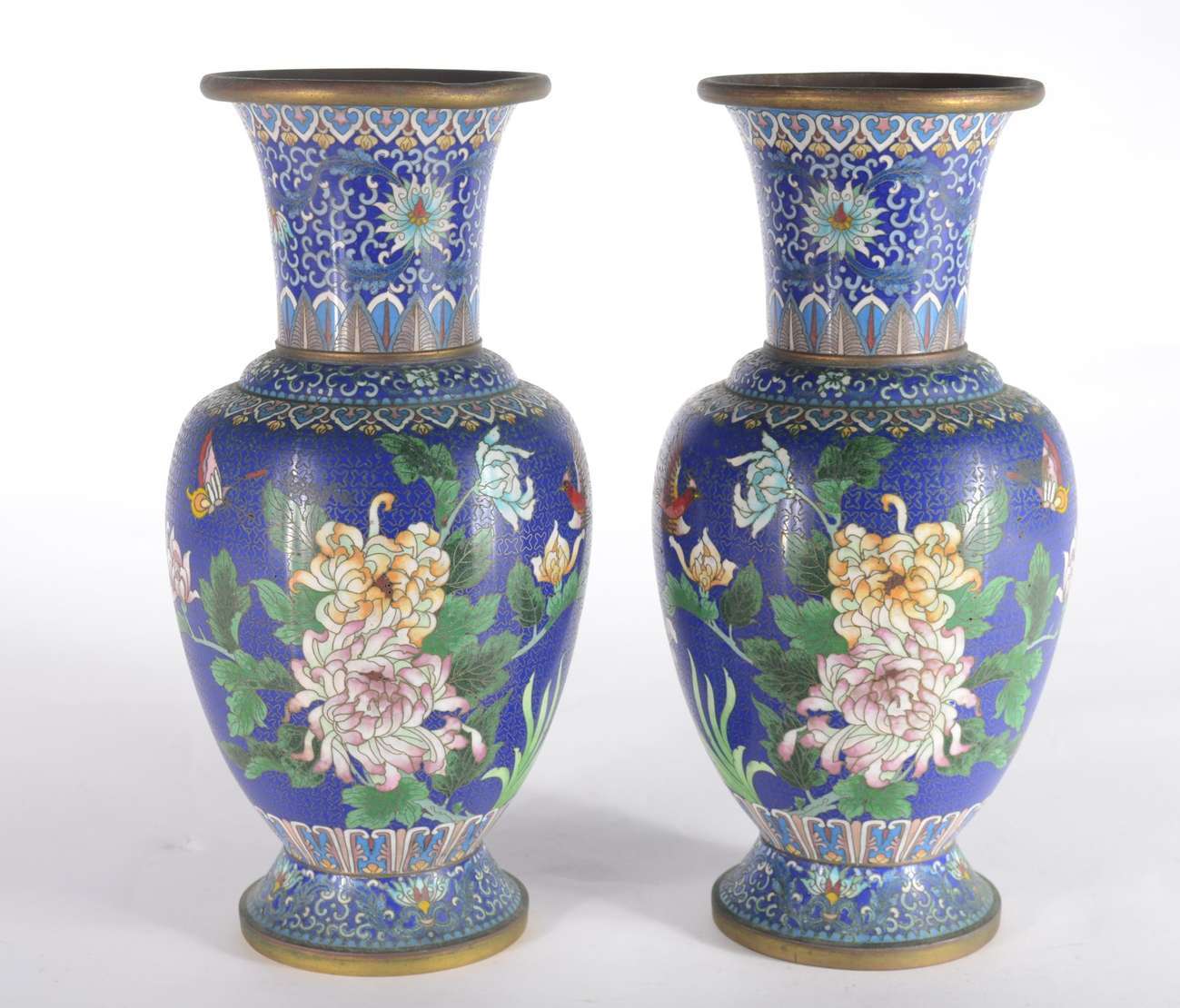 Par de vasos de cloisone chines, decoração flor... - Galeria Alphaville
