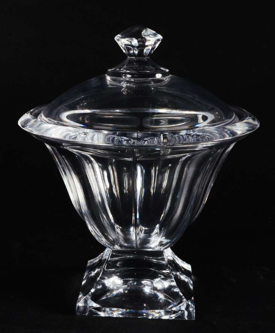 Compoteira de cristal europeu facetado. - Galeria Alphaville