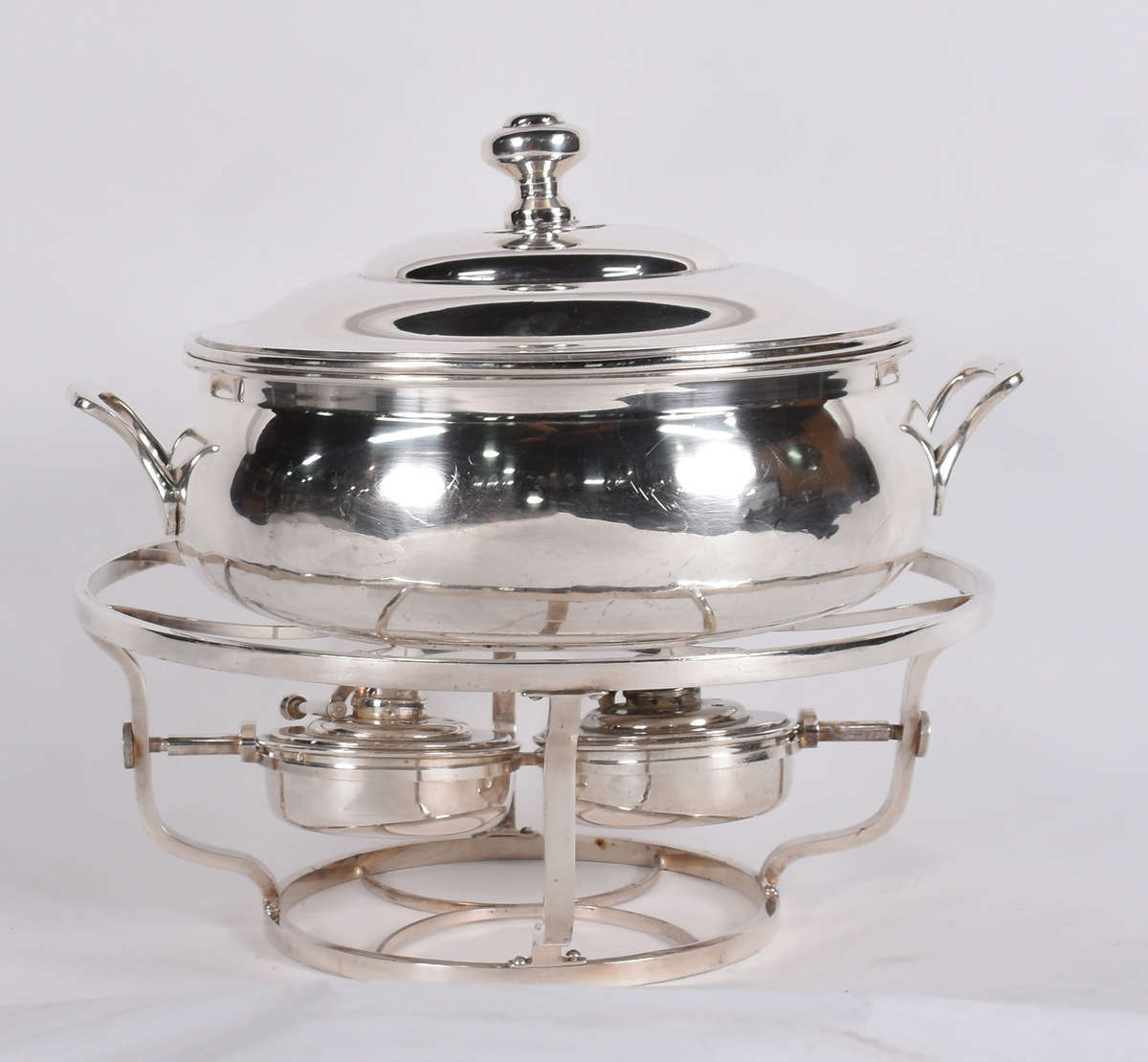 Grande rechaud redondo de metal prateado com 2 ... - Galeria Alphaville