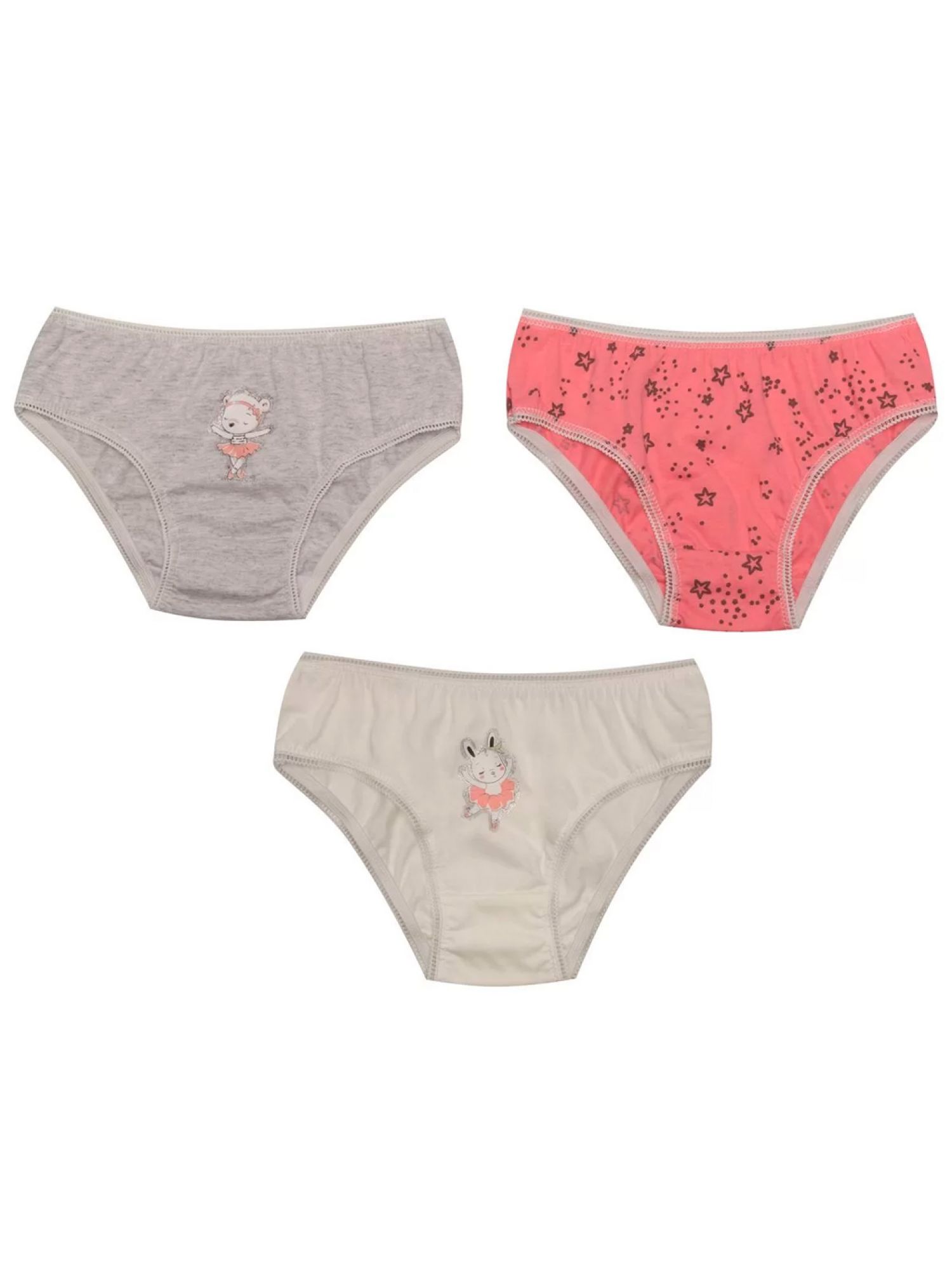 Kit 3 Calcinha Infantil Ursa Bailarina Mescla