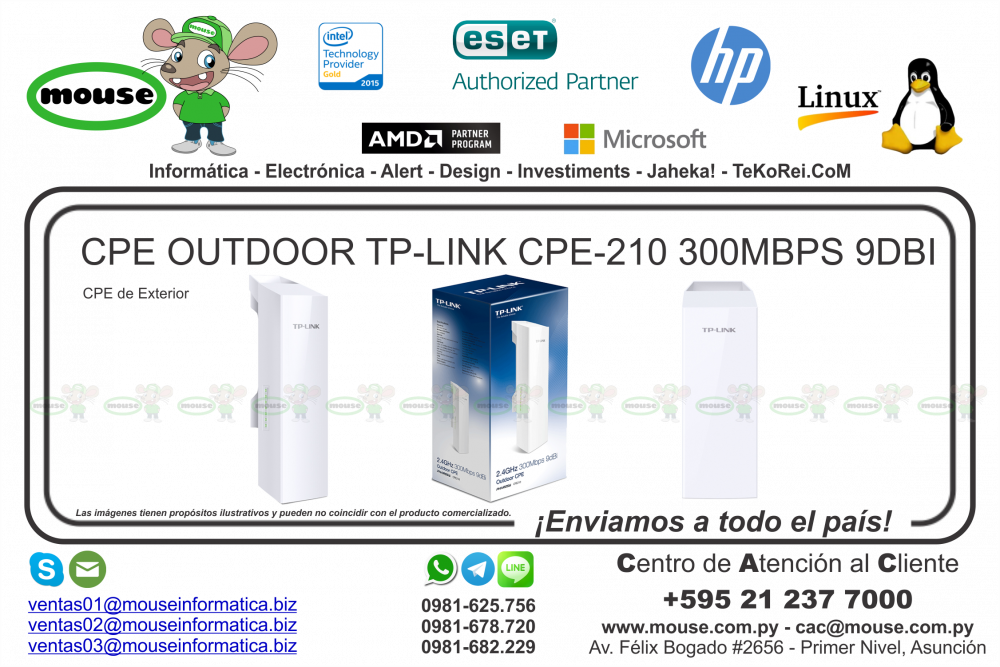 CPE OUTDOOR TP-LINK CPE-210 300MBPS 9DBI en Asunción, Paraguay - ABC Market