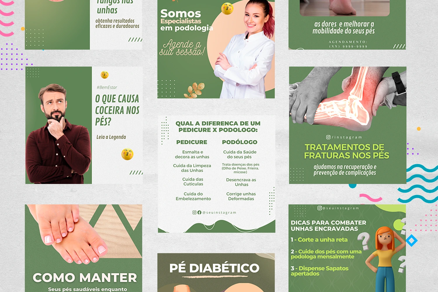 Kit de Social Media - Posts Prontos para Clínica de Podologia no Canva ...