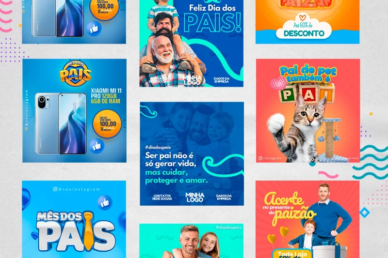 Kit de Social Media - Posts Prontos Dia dos Pais no Canva com Legendas ...