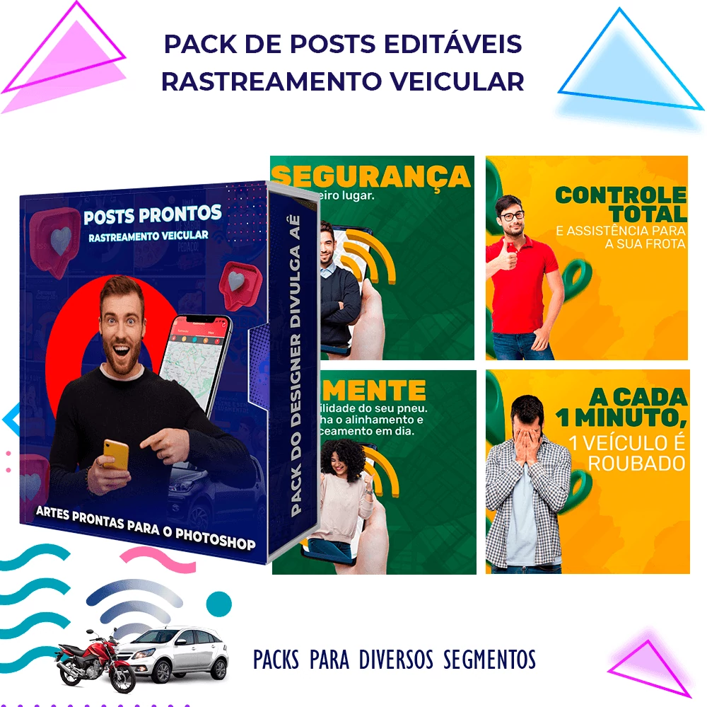 Pack de Posts Prontos com Legendas para Rastreamento Veicular - Divulga Aê
