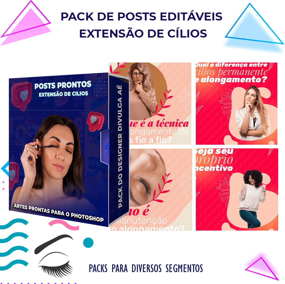 Pack de Posts Prontos com Legendas - Extensão de Cílios e Designer de ...