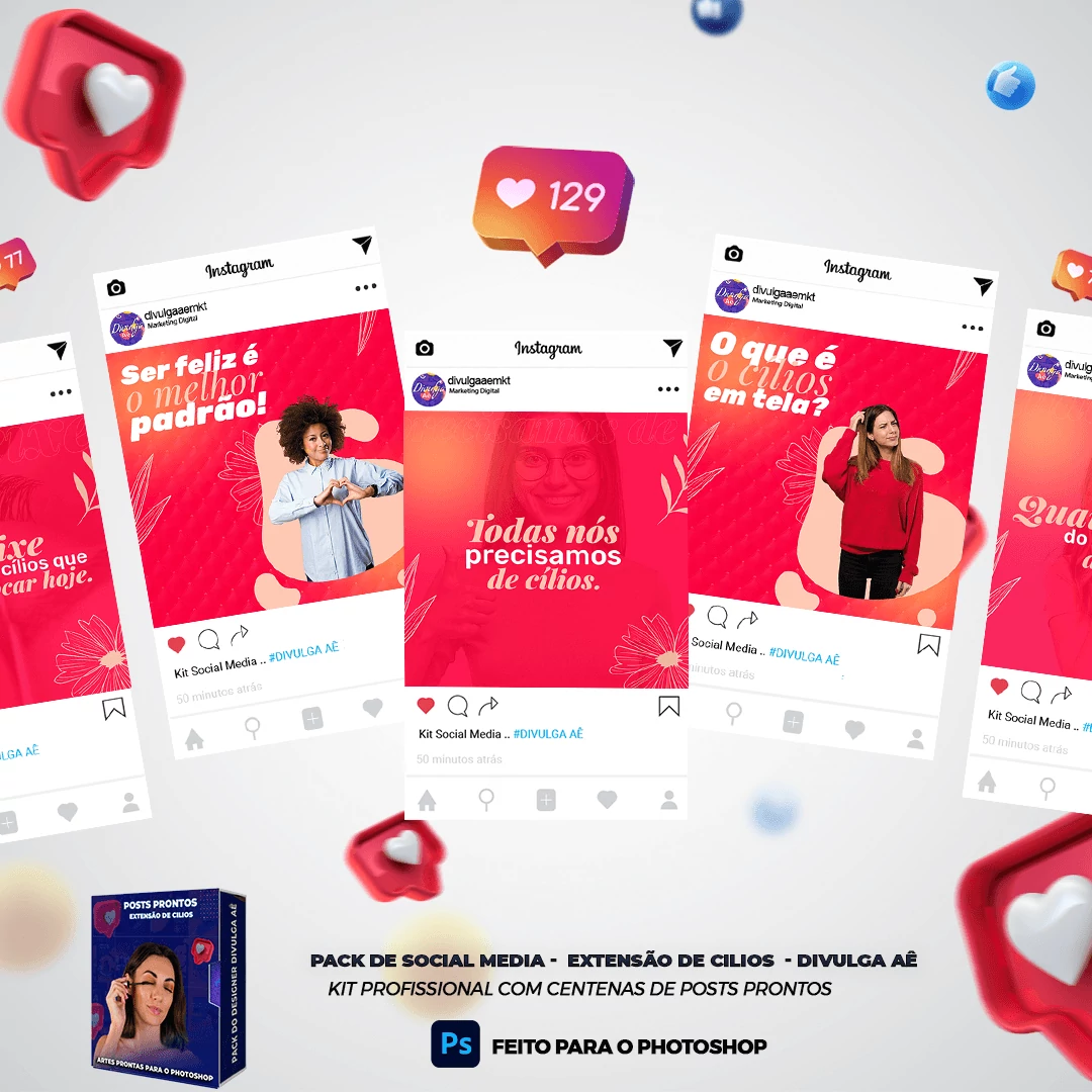 Pack de Posts Prontos com Legendas - Extensão de Cílios e Designer de ...