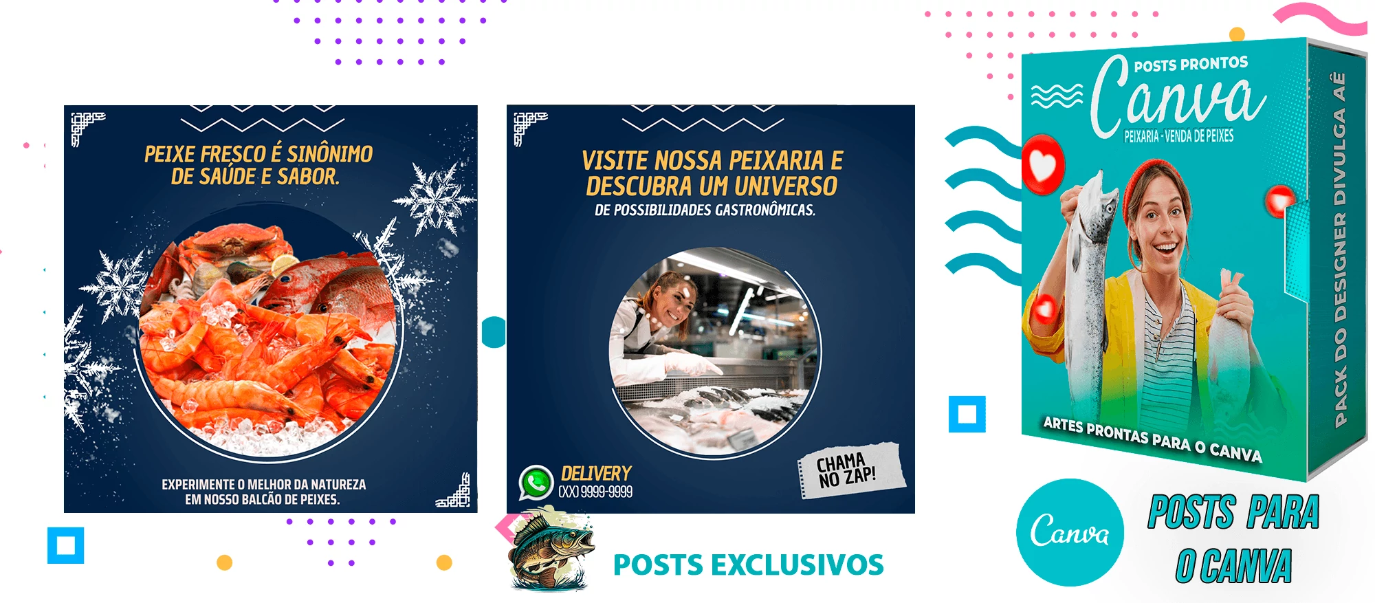 Pack de Posts Prontos para o Canva - Venda de Peixe e Frutos do Mar ...