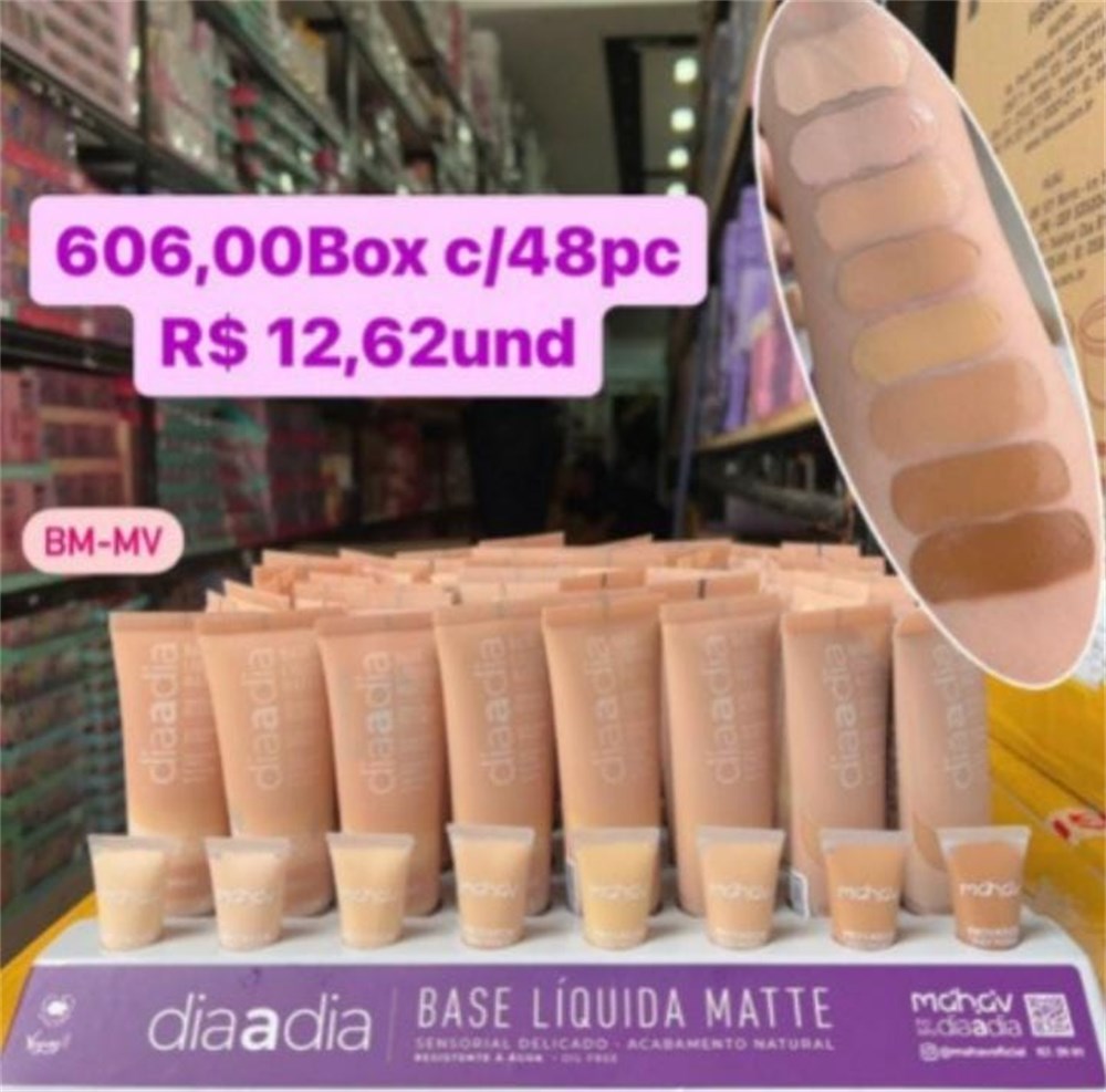 BASE LIQUIDA MATTE DIA A DIA MAHAV 48UND BM-MV - lucky lady maquiagens