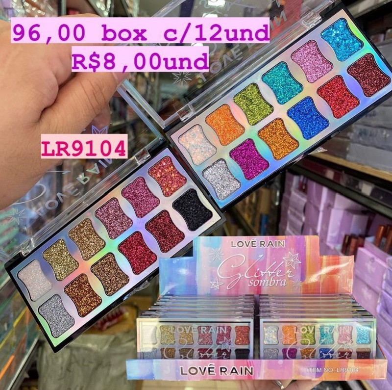 LR9104 PALETA DE SOMBRA GLITTER LOVE RAIN BOX/12UND - lucky lady maquiagens