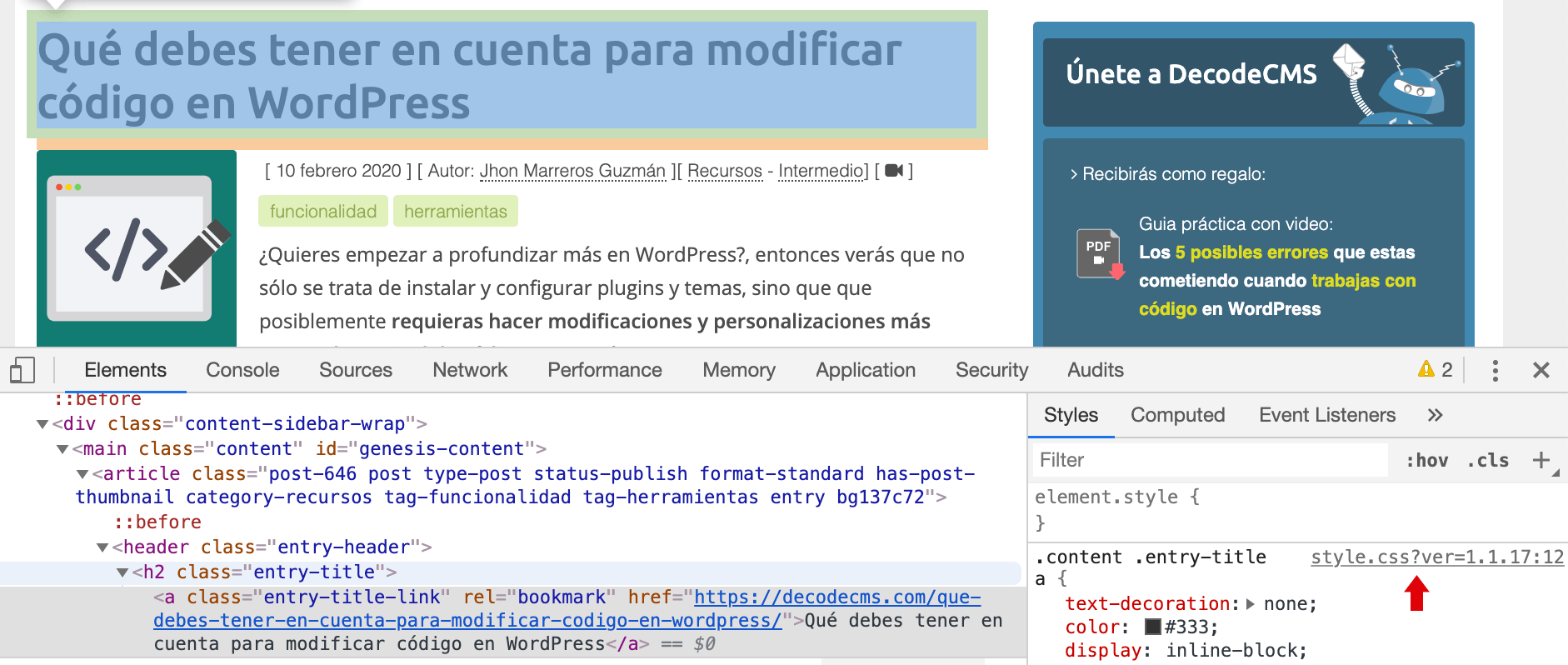 Overrides del navegador para modificar un tema de WordPress - DecodeCMS