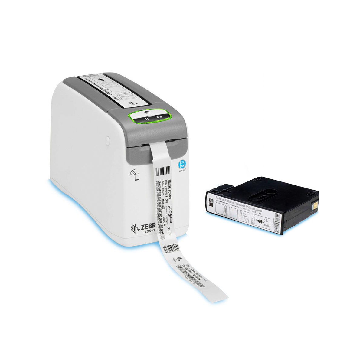 Kit Zebra Pulseira Z-Band 1x11 Branca + Impressora ZD510