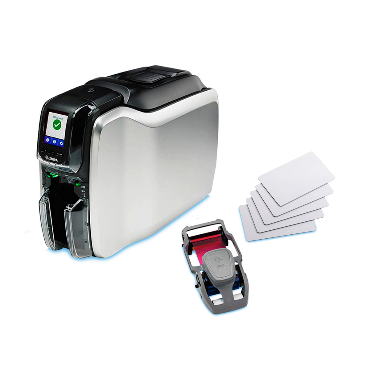 Kit Zebra Cartão PVC + Impressora ZC300 + Ribbon YMCKO
