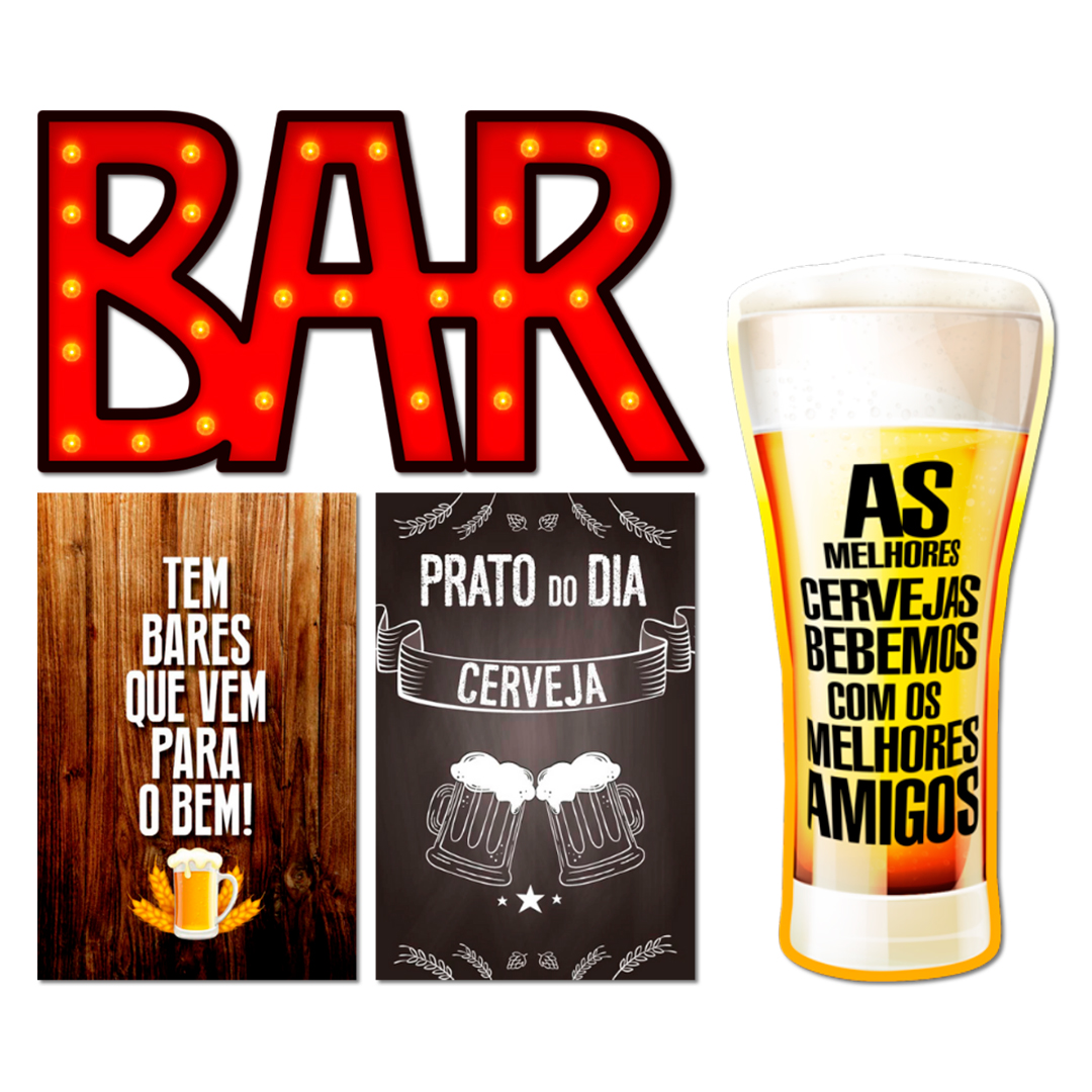 Kit 4 Placas Decorativas Com Frases Bar Cervejas Vintage - Camicado