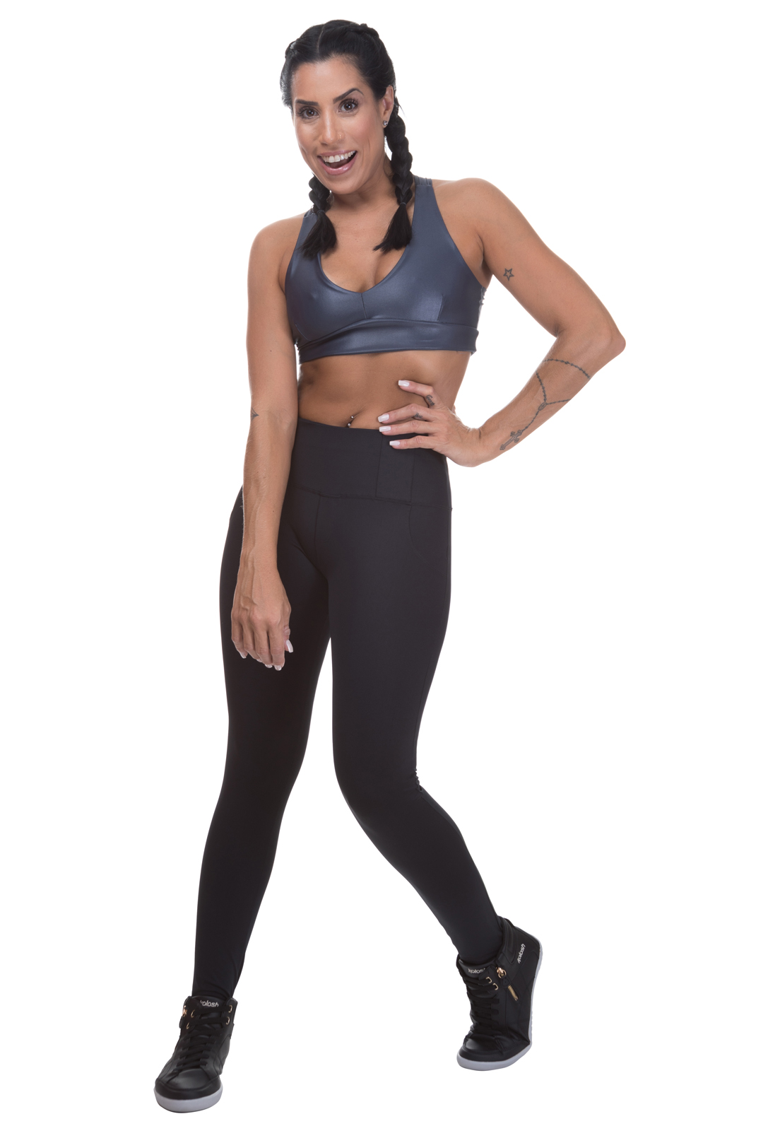 Calça legging Feminina Miss Blessed Premium Poliamida Preto Preto