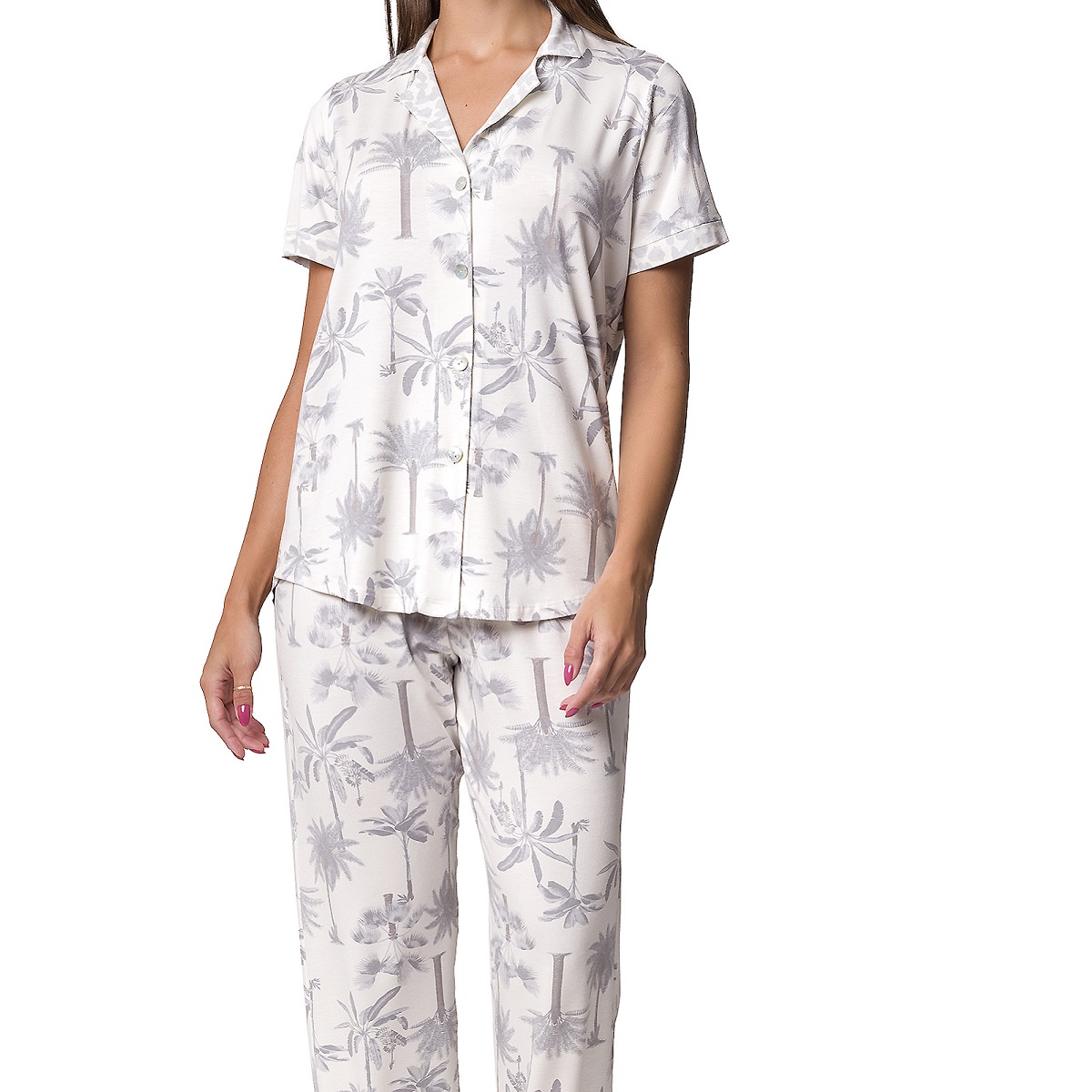 Pijama Feminino Aberto com Manga Curta Floral Mescla M