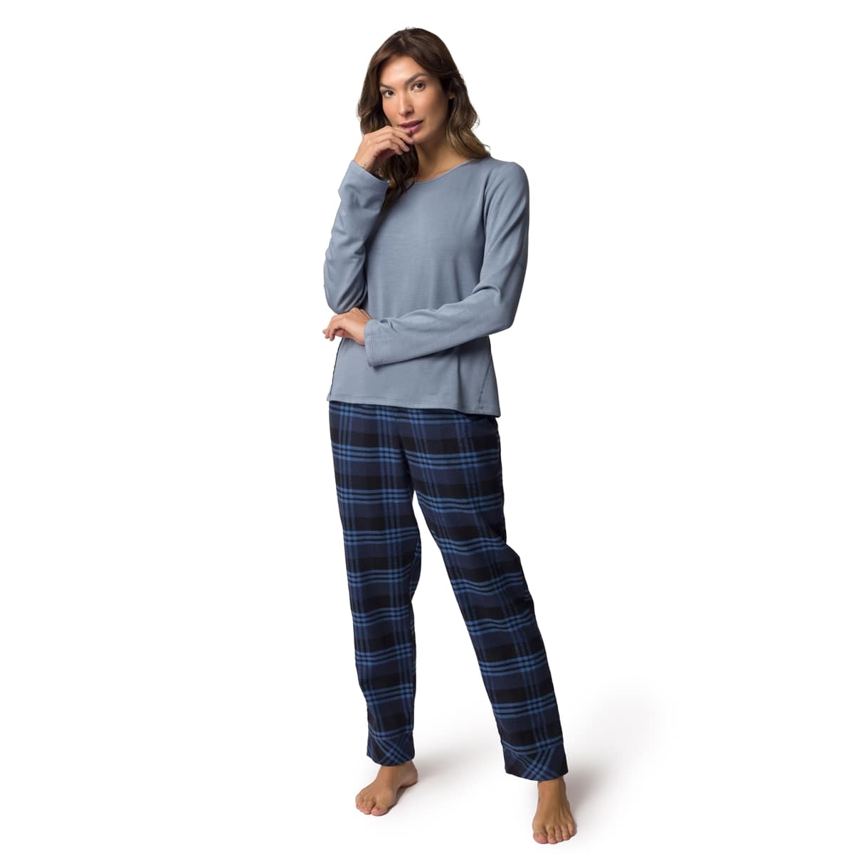 Pijama Feminino Longo Check Blue G