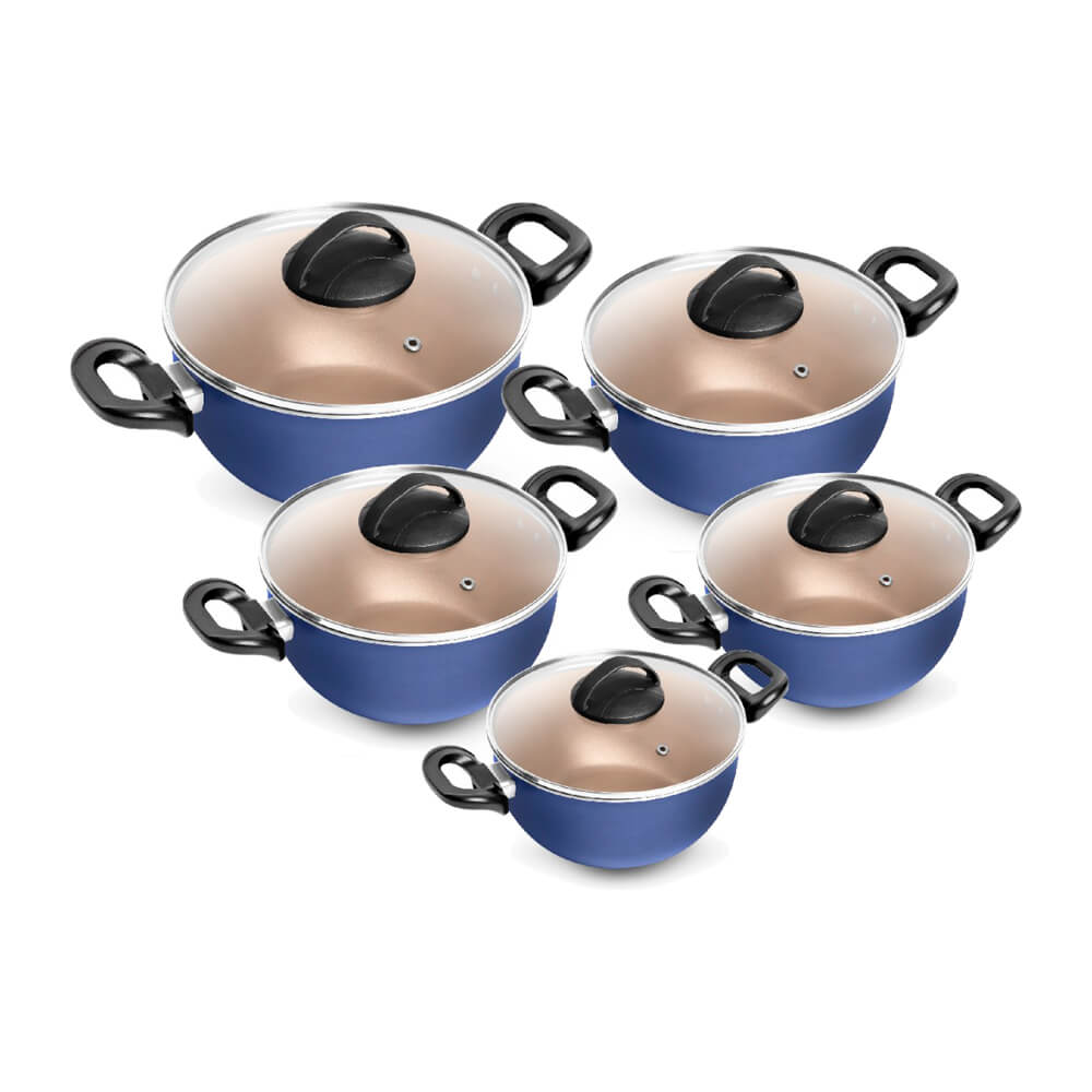 Conjunto de Panelas Redondas Tulipa 5 Peças Antiaderente Azul/Creme ...