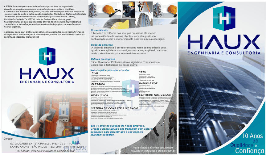 Criação de Folder Para | Haux Instalações Prediais LTDA