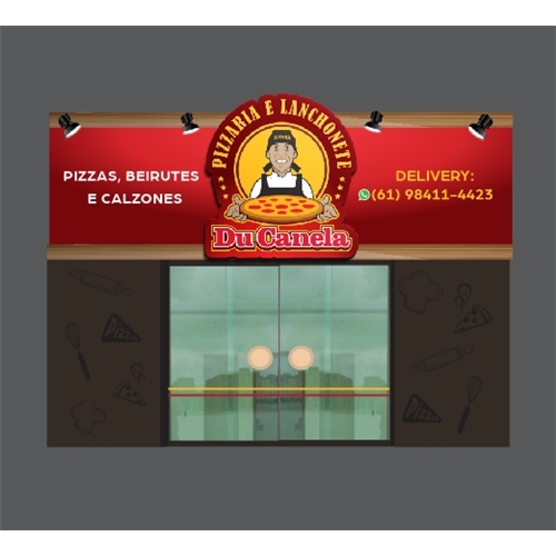 Fachada da Pizzaria e Lanchonete Du Canela | Criação de Peça Gráfic...