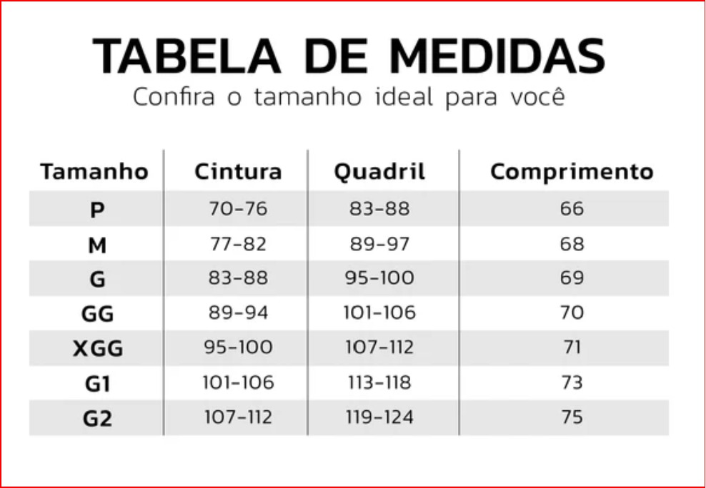 Tabela de Medidas