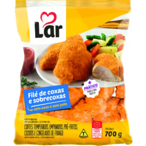 File de Coxa e sobrecoxa de frango empanada Lar 700g
