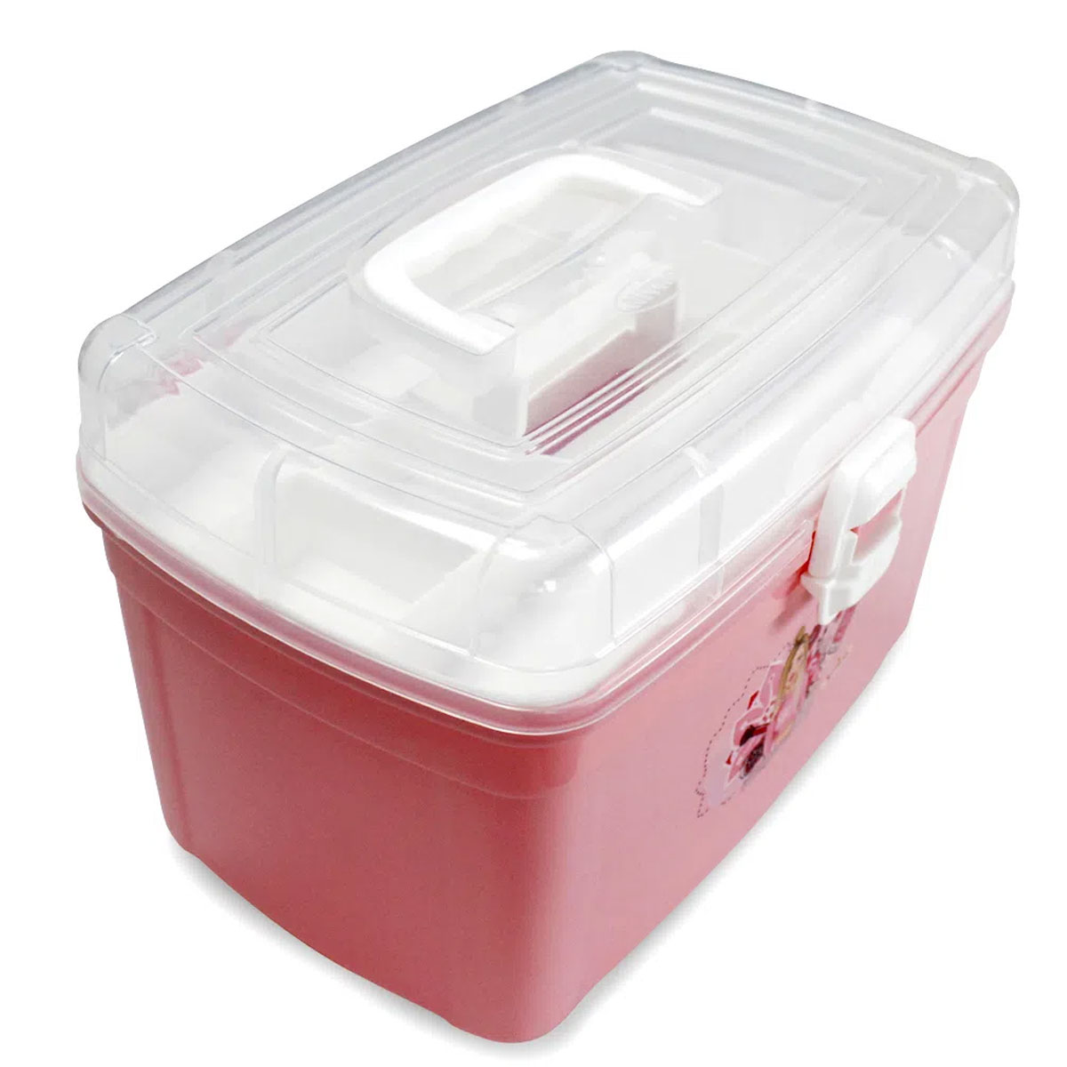 Frasqueira grande com bandeja 19,8 x 28cm de plástico Rosa - Camicado