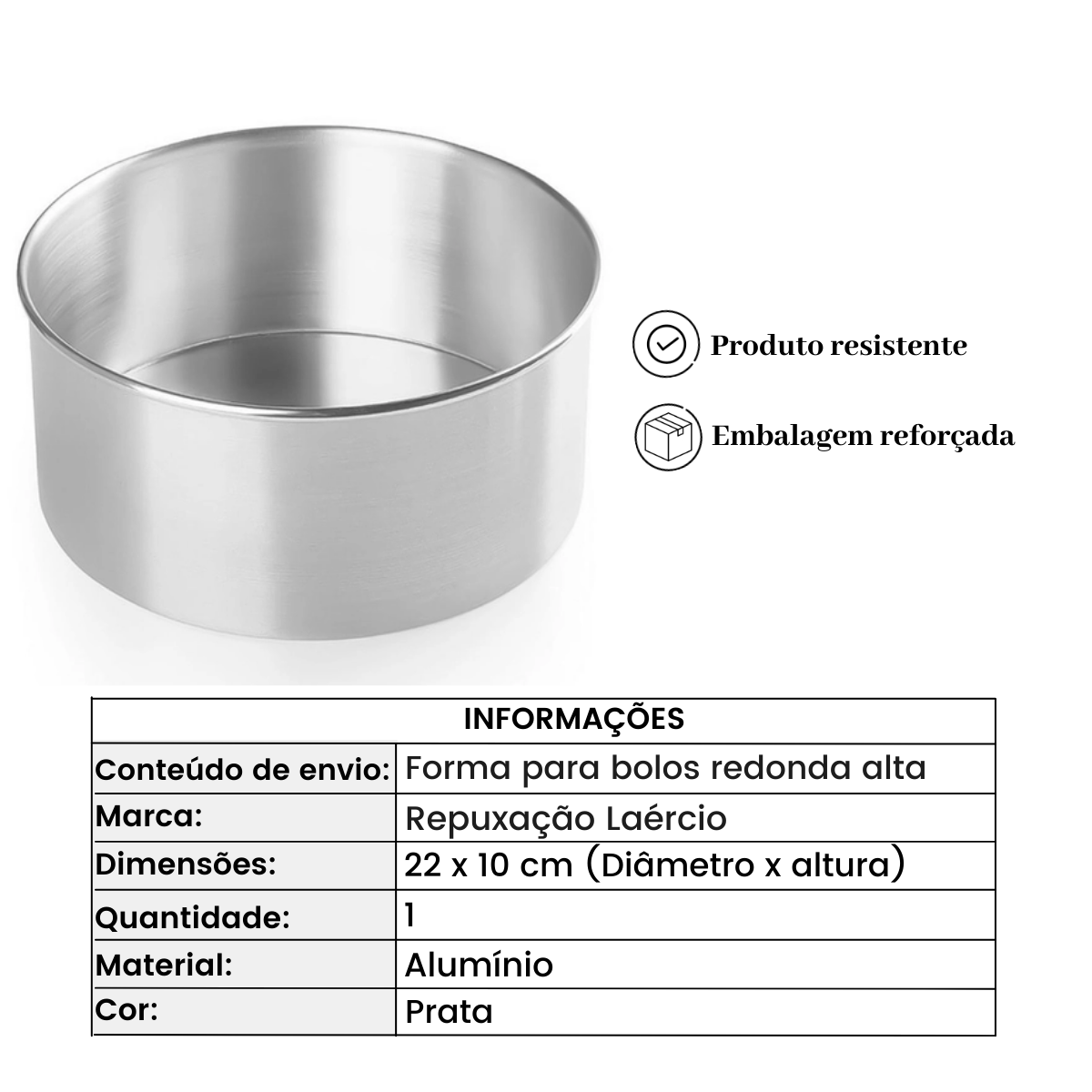 Forma para bolos redonda alta 22cm tradicional em alumínio - Camicado